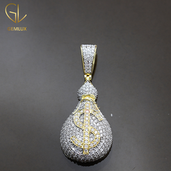 Dollar Sign Iced Out Money Bag HipHop Pendant - Gemluxjewels.com
