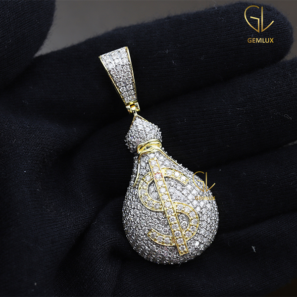 Dollar Sign Iced Out Money Bag HipHop Pendant - Gemluxjewels.com