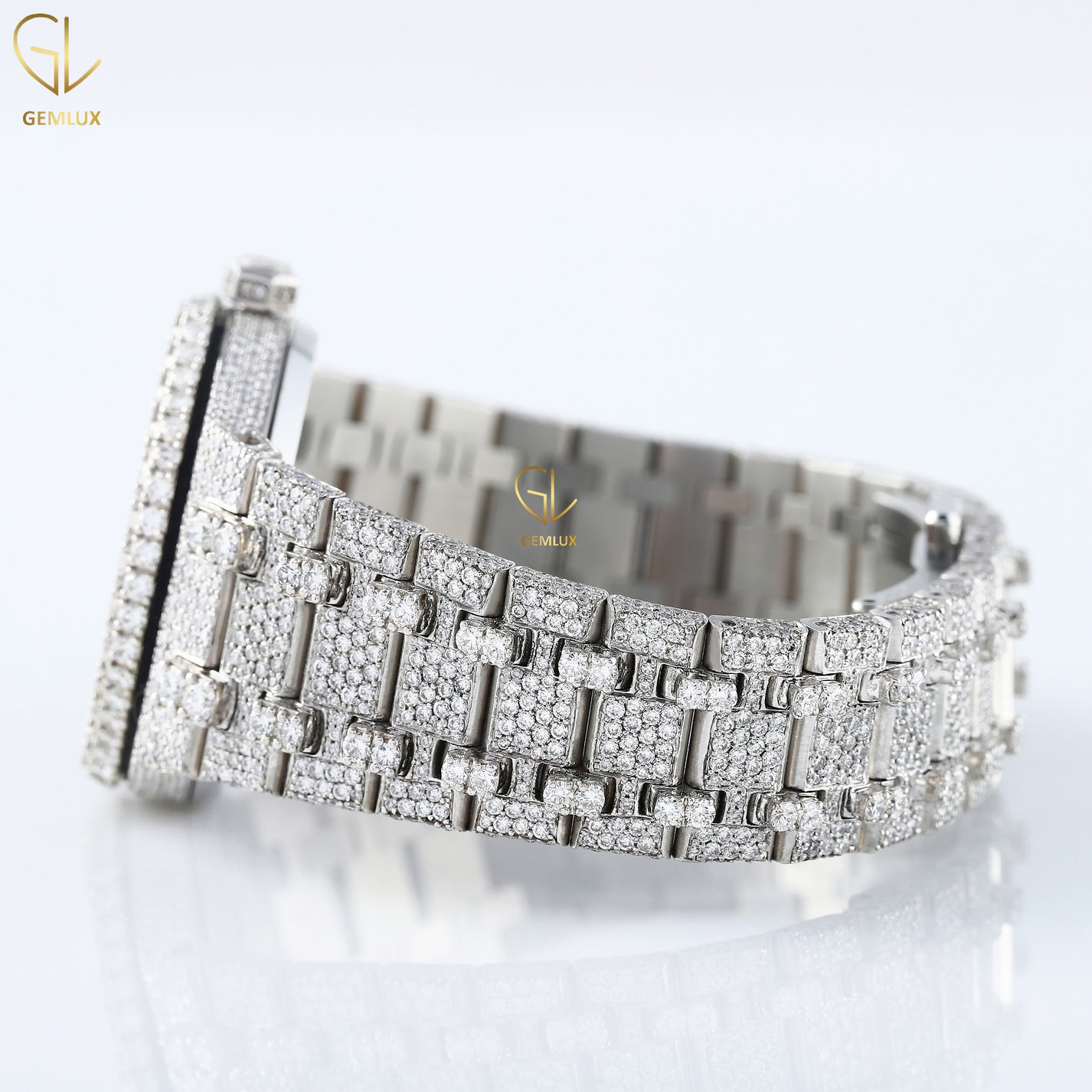 Arabic Number Dial Date Just Iced Out Moissanite Watch - Gemluxjewels.com