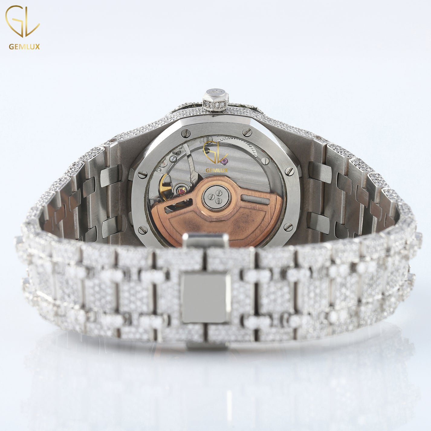 Arabic Number Dial Date Just Iced Out Moissanite Watch - Gemluxjewels.com