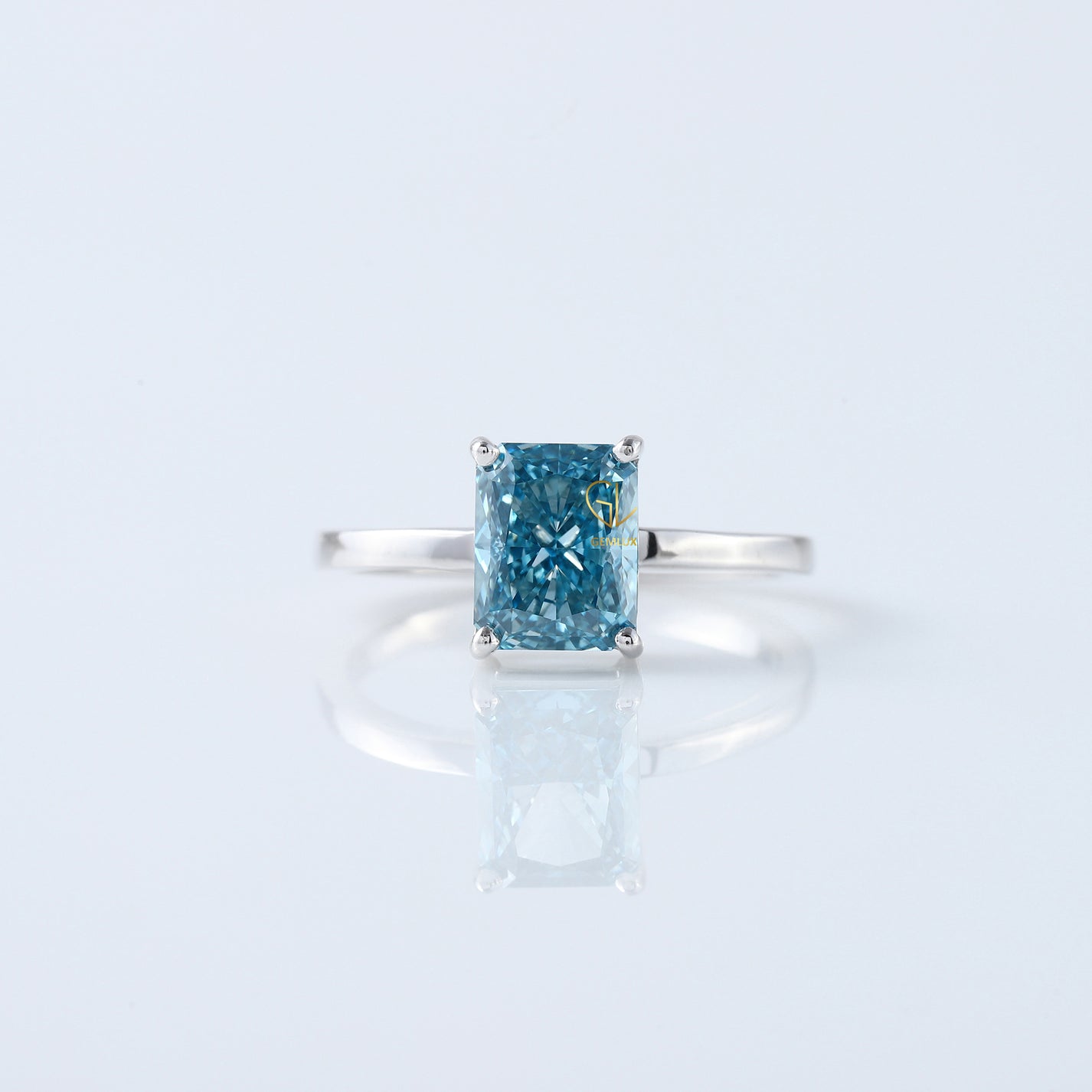 Blue Radiant Cut Lab Grown Diamond Classic Solitaire Engagement Ring ...