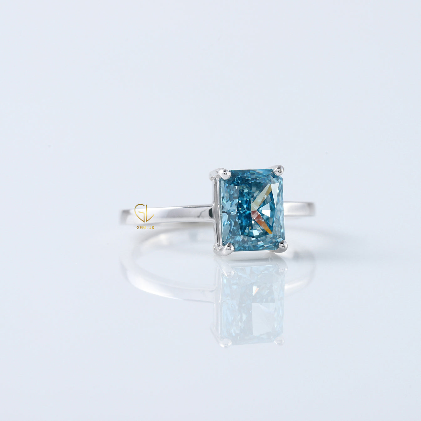 Blue Radiant Cut Lab Grown Diamond Classic Solitaire Engagement Ring ...