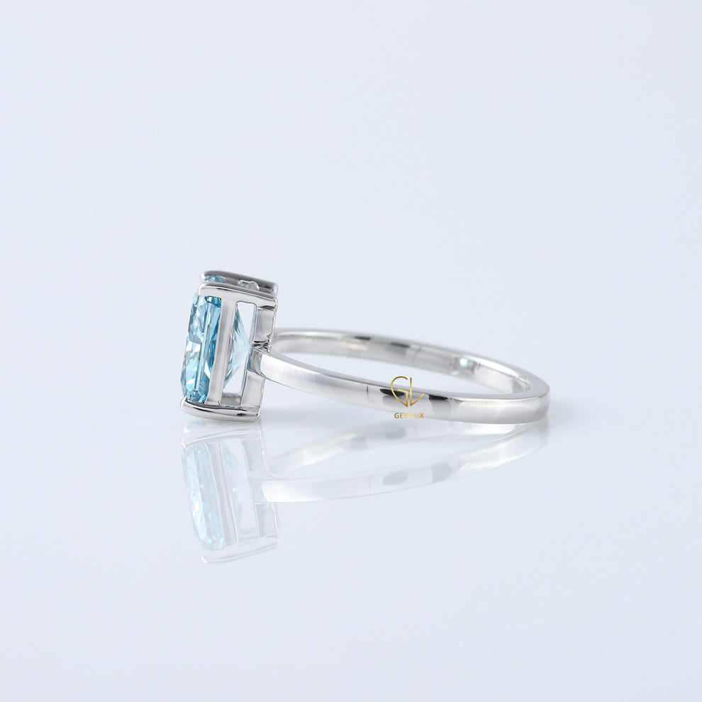 Blue Radiant Cut Lab Grown Diamond Classic Solitaire Engagement Ring ...