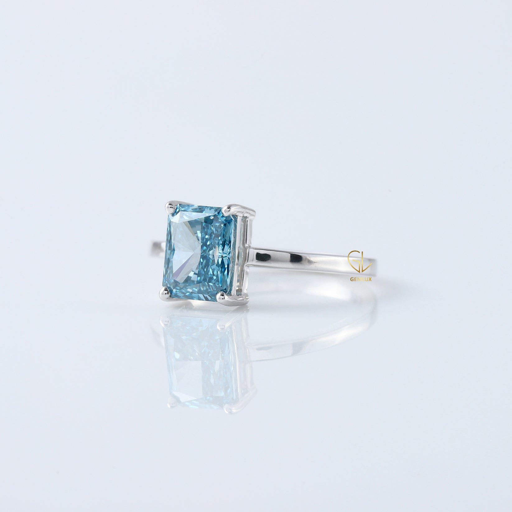 Blue Radiant Cut Lab Grown Diamond Classic Solitaire Engagement Ring ...
