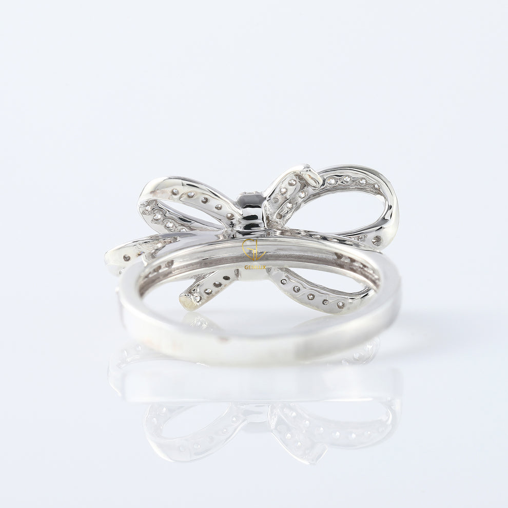 Round Cut Lab Grown Bow Knot Engagement Ring - Gemluxjewels.com