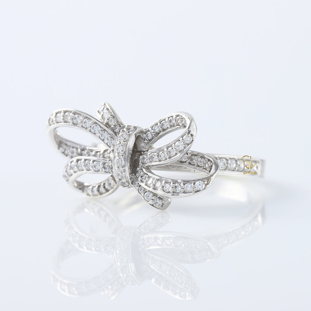 Round Cut Lab Grown Bow Knot Engagement Ring - Gemluxjewels.com