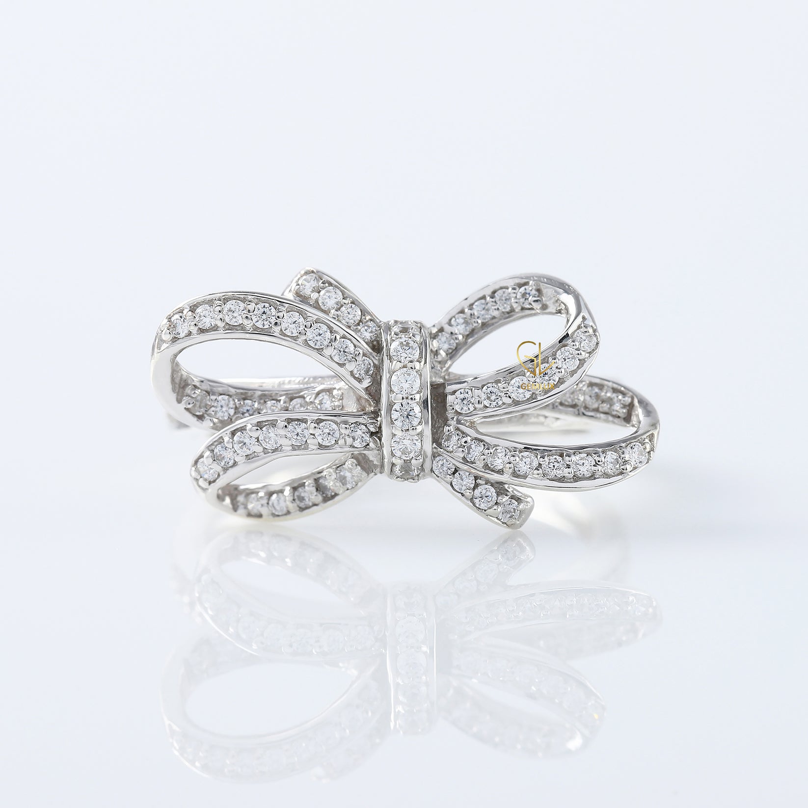 Round Cut Lab Grown Bow Knot Engagement Ring - Gemluxjewels.com