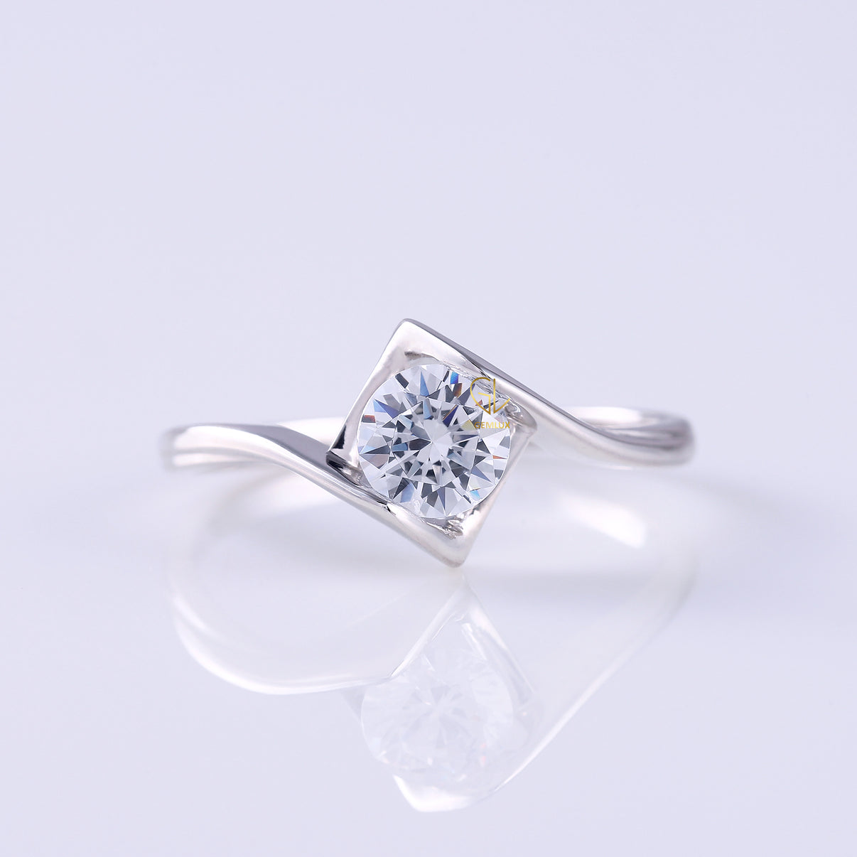 Swirl Bypass Round Moissanite Engagement Ring - Gemluxjewels.com